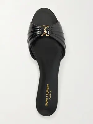 Saint Laurent Embellished Glossed-leather Slides
