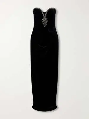 SELF-PORTRAIT Crystal-embellished Velvet Maxi Dress - Black