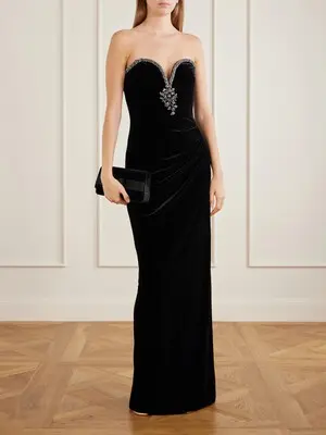 SELF-PORTRAIT Crystal-embellished Velvet Maxi Dress