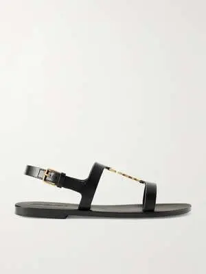 Saint Laurent Cassandra Embellished Leather Sandals - Black