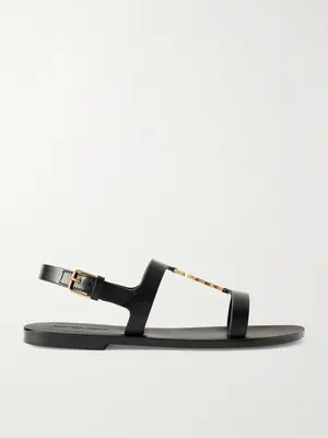 Saint Laurent Cassandra Embellished Leather Sandals - Black
