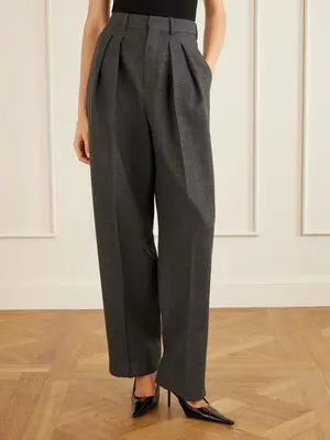 Saint Laurent Wool Wide-leg Pleated Trousers