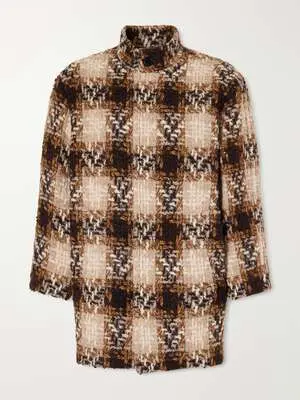 Saint Laurent Checked Wool-blend Tweed Jacket - Brown