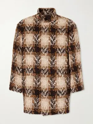 Saint Laurent Checked Wool-blend Tweed Jacket - Brown