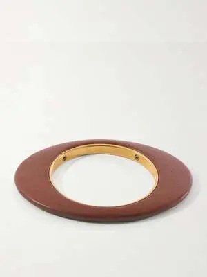 Saint Laurent Blade Logo-engraved Gold-tone And Leather Bangle