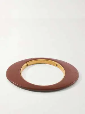 Saint Laurent Blade Logo-engraved Gold-tone And Leather Bangle