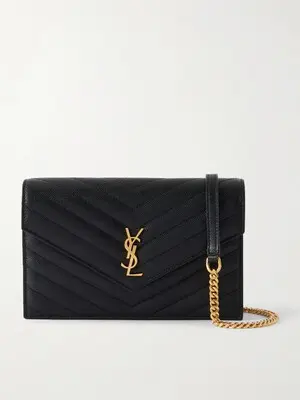 Saint Laurent Cassandre Envelope Chain Mini Matelassé Leather Wallet - Black