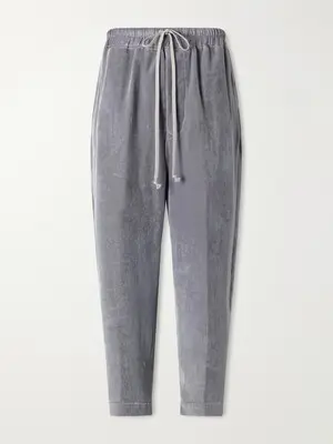 Rick Owens Cropped Velvet Tapered Pants - Gray