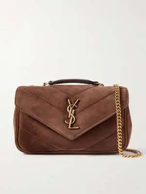 Saint Laurent Loulou Mini Matelassé Suede Shoulder Bag - Brown