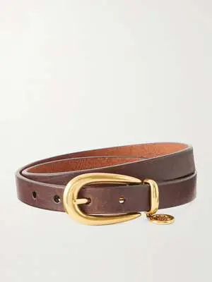 Saint Laurent Cassandre-embellished Leather Belt - Brown