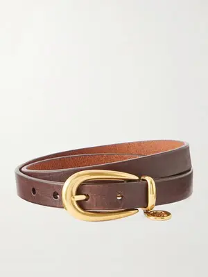 Saint Laurent Cassandre Embellished Leather Belt - Brown