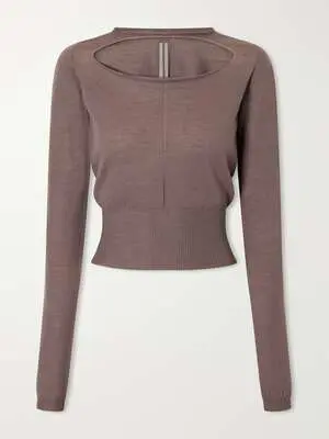 Rick Owens Cropped Cut-out Virgin Wool Sweater - Grape