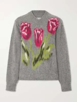 MAISON MARGIELA Floral Intarsia-knit Brushed Wool-blend Sweater - Gray