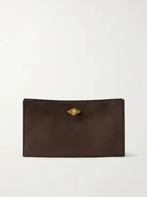 METIER Ease Suede Clutch With Detachable Shoulder Strap - Brown