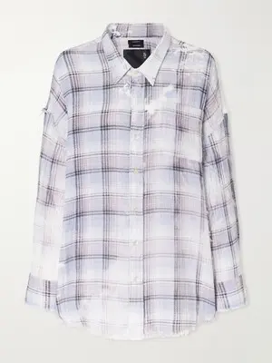 R13 Distressed Checked Crinkled-cotton Gauze Shirt - Blue