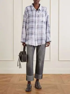 R13 Distressed Checked Crinkled-cotton Gauze Shirt