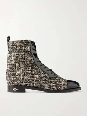 Jennifer Chamandi Brando 20 Leather-trimmed Tweed Ankle Boots - Black