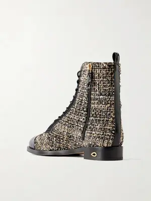 Jennifer Chamandi Brando Tweed And Patent Leather Ankle Boots