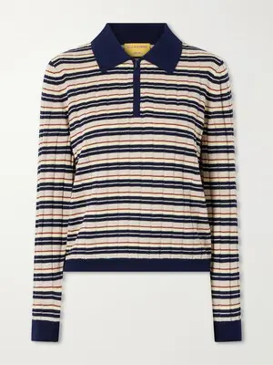 Guest In Residence Striped Silk And Linen-blend Polo Shirt