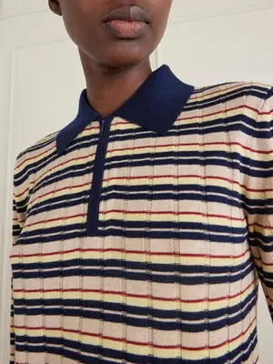 Guest In Residence Striped Silk And Linen-blend Polo Shirt