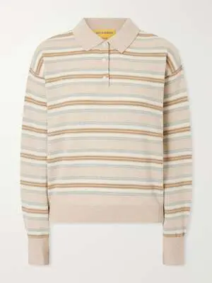 Guest In Residence Collegiate Striped Cashmere Polo Sweater - Light Brown