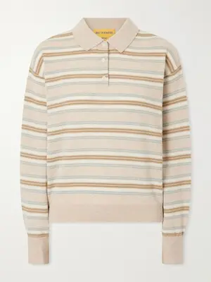 Guest In Residence Collegiate Striped Cashmere Polo Sweater - Light Brown