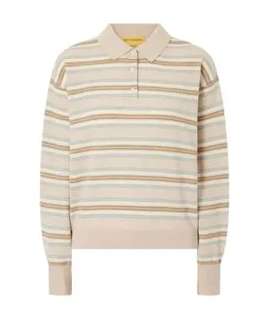 Guest In Residence Collegiate Striped Cashmere Polo Sweater - Light Brown