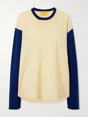Guest In Residence Two-tone Cashmere Baseball Sweater - Yellow