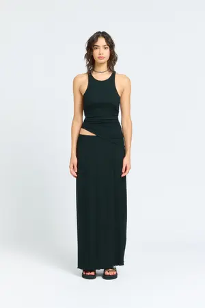 Sab Studio Asymmetric Ruched Racerback Tank Top - Black