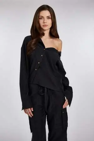Sab Studio One Shoulder Asymmetric Button Up