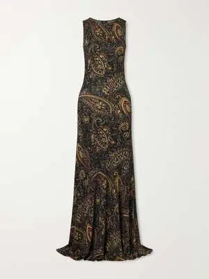 Etro Paisley-print Metallic Ribbed-knit Maxi Dress - Dark Green