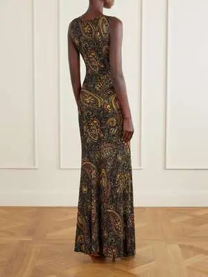 Etro Paisley-print Metallic Ribbed-knit Maxi Dress - Dark Green