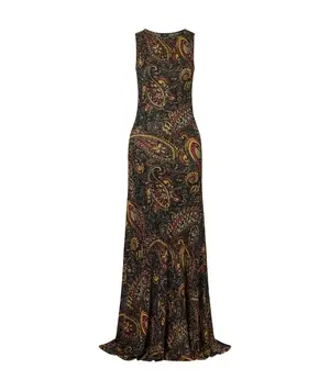 Etro Etro Paisley-Print Metallic Ribbed-Knit Maxi Dress Dark Green