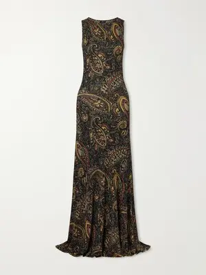 Etro ETRO Paisley-Print Metallic Ribbed-Knit Maxi Dress Green