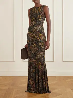Etro Paisley-print Metallic Ribbed-knit Maxi Dress - Green