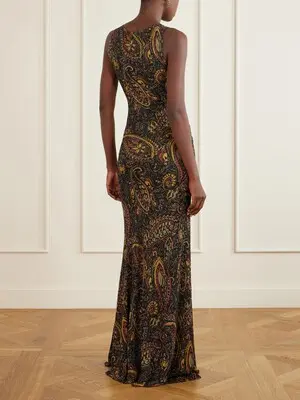 Etro Paisley-print Metallic Ribbed-knit Maxi Dress - Green