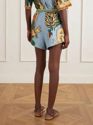 Farm Rio Beaches Path Printed Linen-blend Shorts