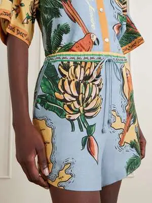 Farm Rio Beaches Path Printed Linen-blend Shorts