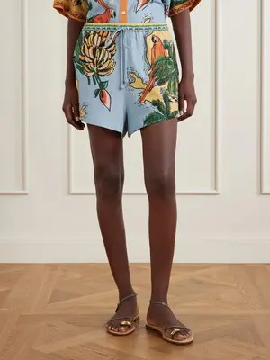 Farm Rio Beaches Path Linen-blend Shorts