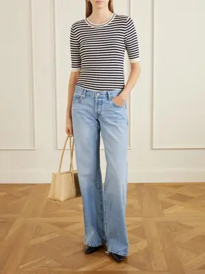 FRAME Gray Low-rise Wide-leg Jeans - Blue
