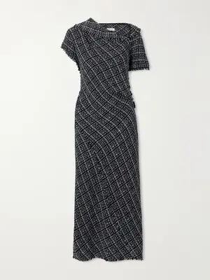 Erdem Asymmetric Cotton-blend Tweed Midi Dress - Black