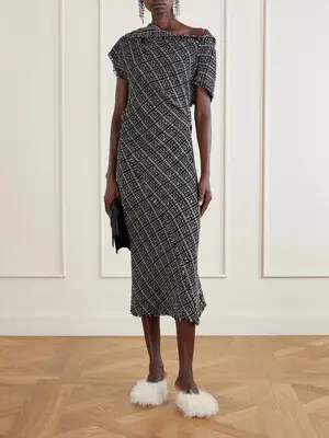 Erdem Asymmetric Cotton-blend Tweed Midi Dress