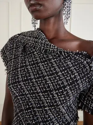 Erdem Asymmetric Cotton-blend Tweed Midi Dress
