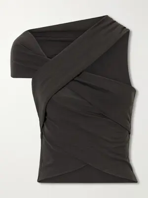 CORTANA Myia Asymmetrical Wool-rich Crepe Blouse - Green