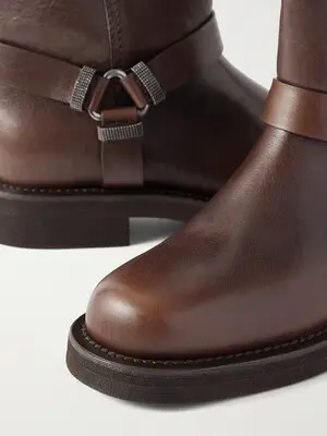 Brunello Cucinelli Leather Biker Boots With Monili Bead Embellishment
