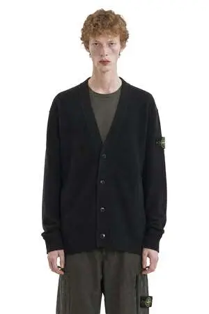 Stone Island Pure Rws Wool Textured Cardigan - Black