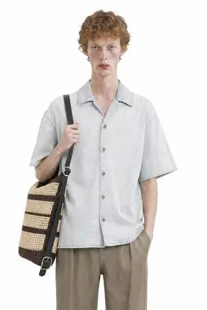 Loewe Anagram Short Sleeve Shirt In Denim