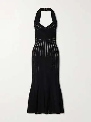 Balmain Flechage Halterneck Knit Jersey Midi Dress - Black