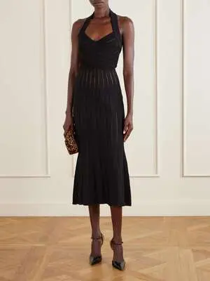 Balmain Flechage Halterneck Knit Jersey Midi Dress