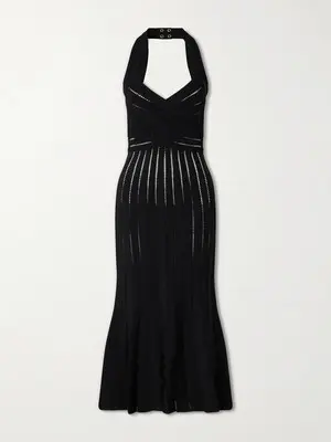 Balmain Halterneck Knit Jersey Midi Dress - Black